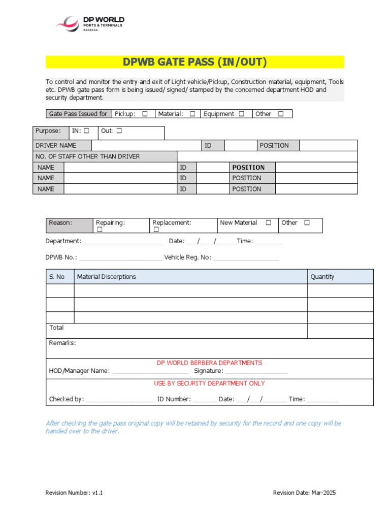 Templet-1 Department Materials Gate Pass Form (1).docx | PDF