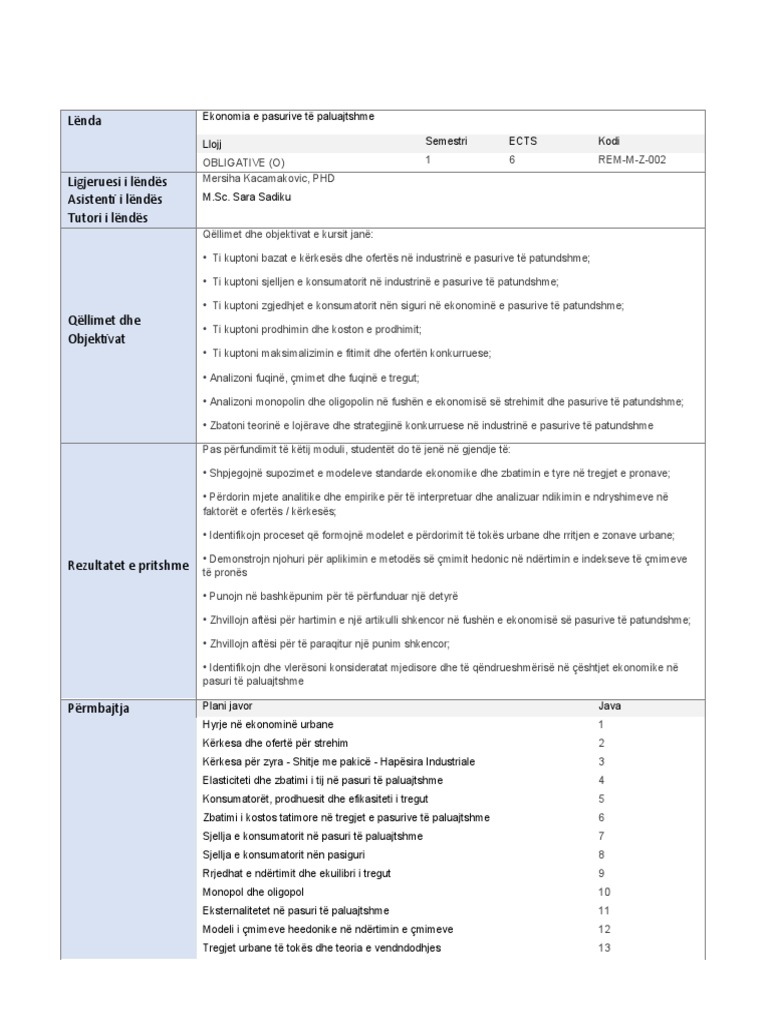 REM-M-Z-002-Ekonomia e Pasurive Të Paluajtshme | PDF