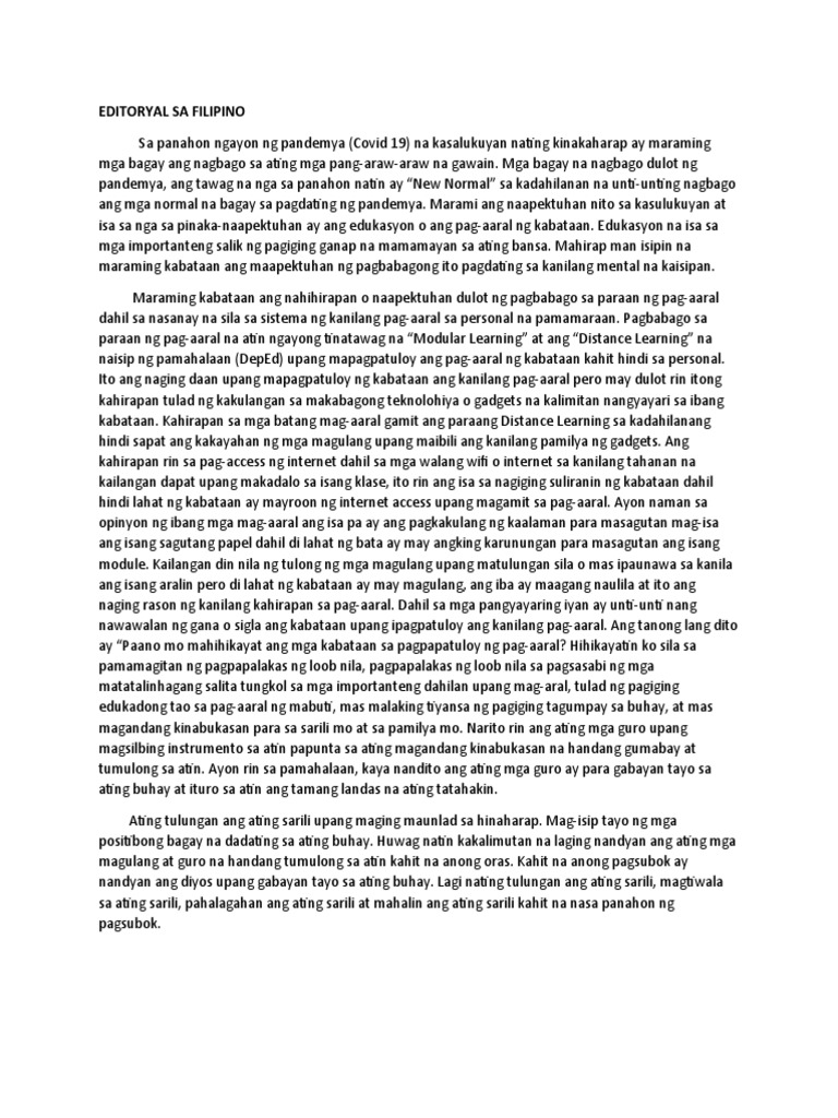 Editoryal Sa Filipino | PDF