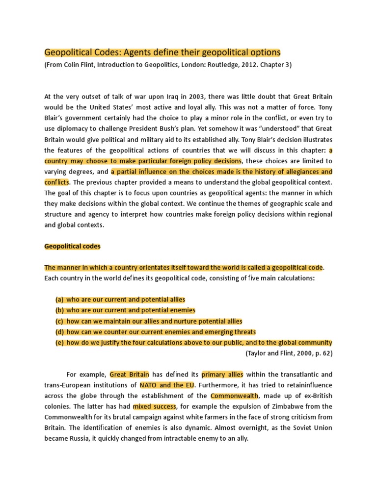 Understanding Geopolitical Codes | PDF | Geopolitics | International ...