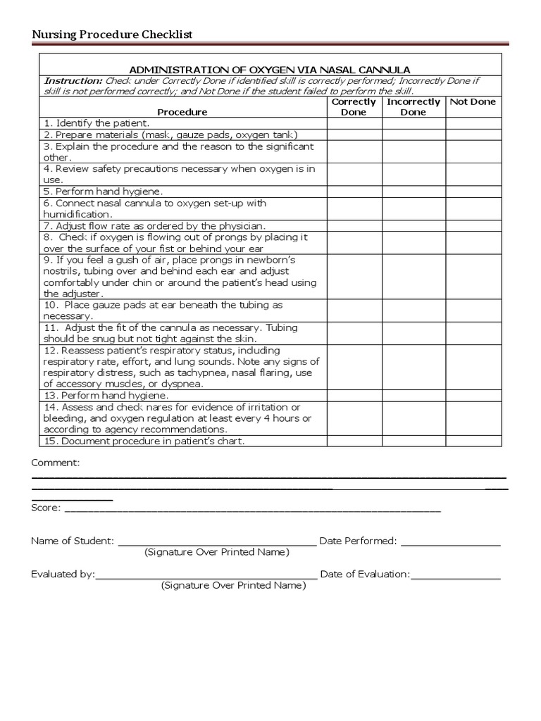 Administration of Oxygen Via Nasal Cannula PDF | PDF