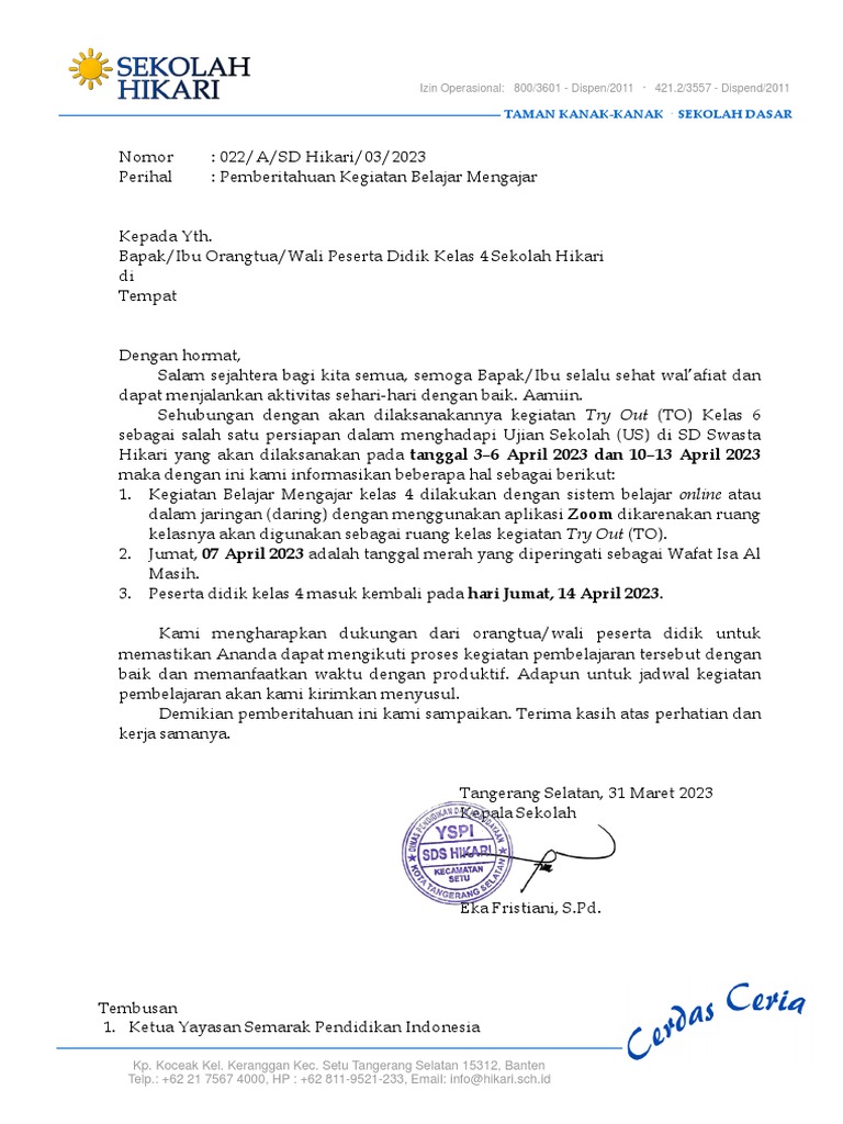 Pemberitahuan Kegiatan Belajar Kelas 4 | PDF | Ilmu Sosial