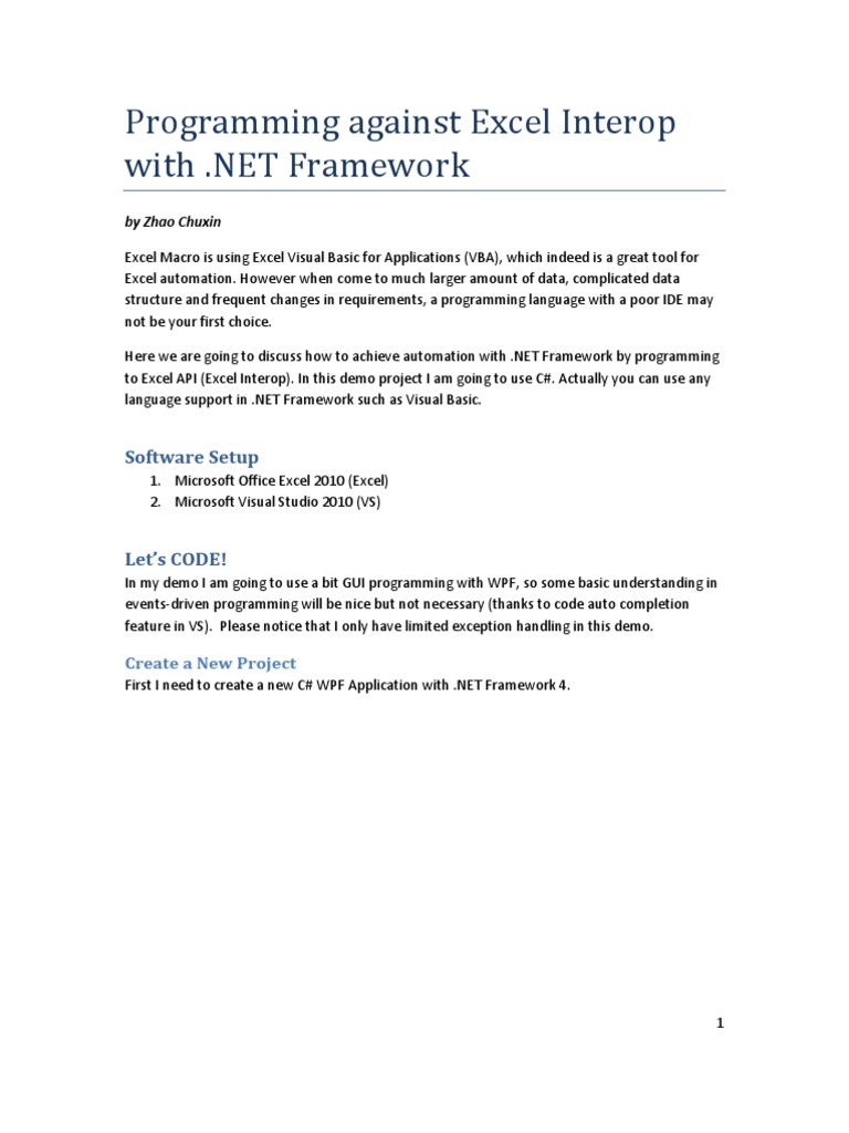 Programming Against Excel Interop With Net Framework Pdf Visual Basic For Applications