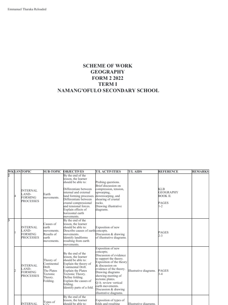 Form 2 Geography Scheme of Work | PDF | Foreign Language Studies ...