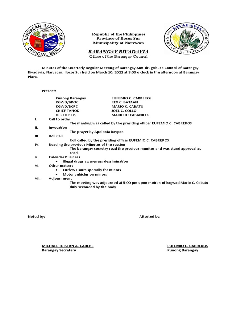 Badac Quarterly Munites of Meeting | PDF