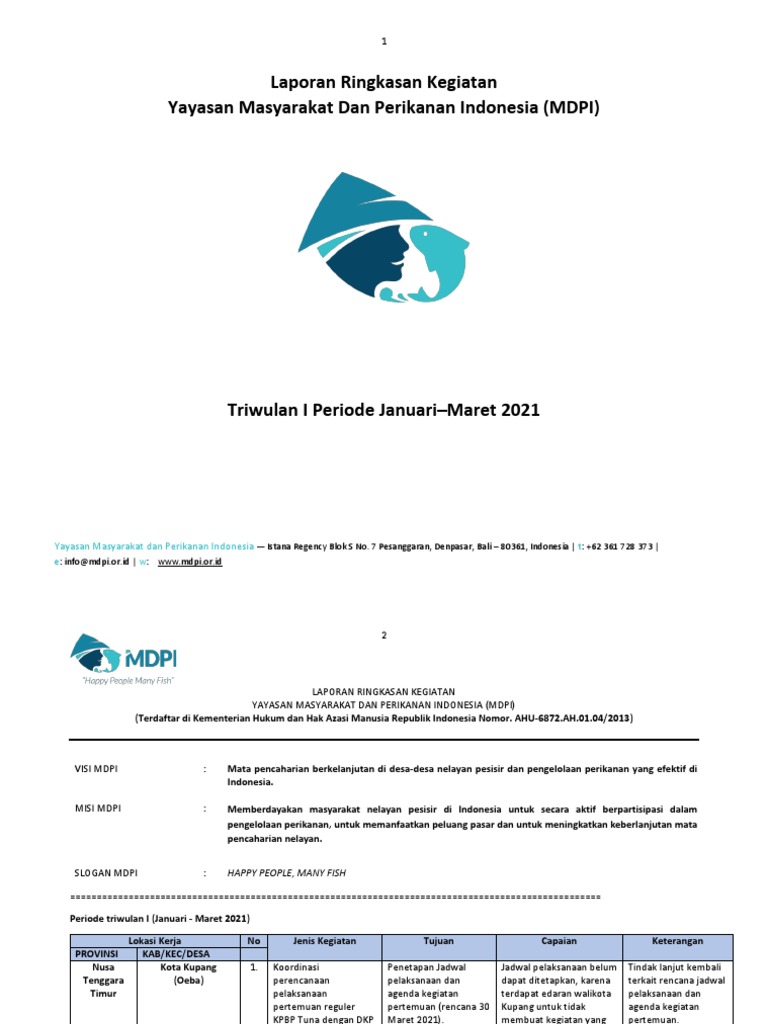 2021 - Ringkasan Laporan Ke Pemerintah Triwulan I - MDPI PDF | PDF