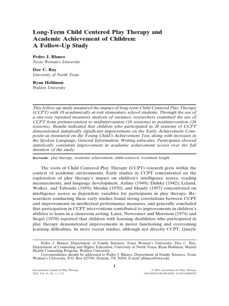 Long Term Child Centered Play Therapy 2012 | PDF