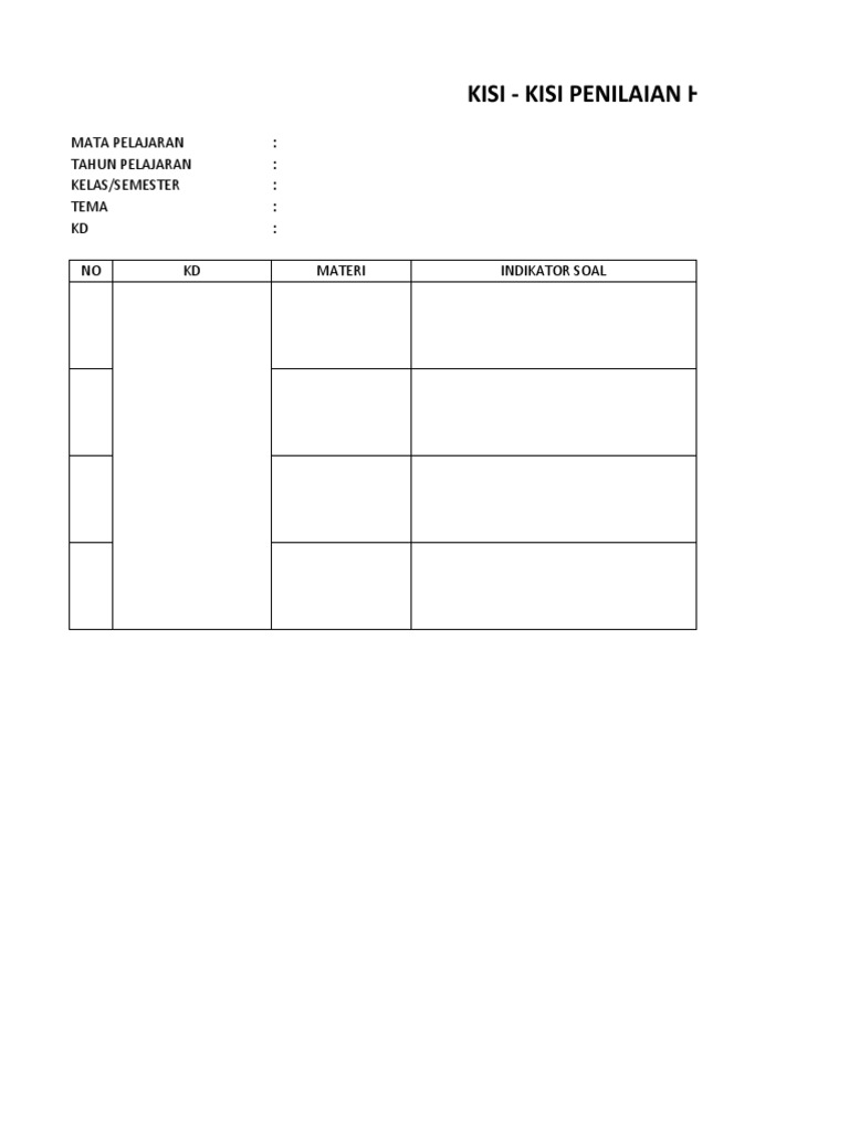 Kisi Kisi Penilaian Harian | PDF