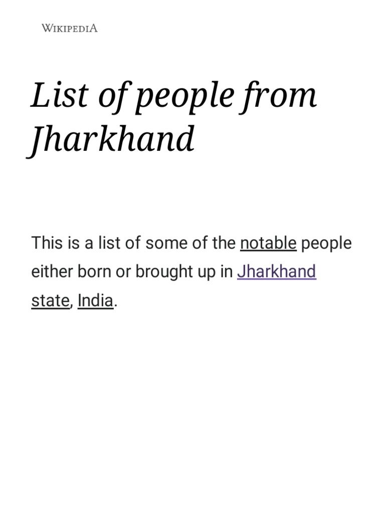 List of People From Jharkhand - Wikipedia PDF | PDF