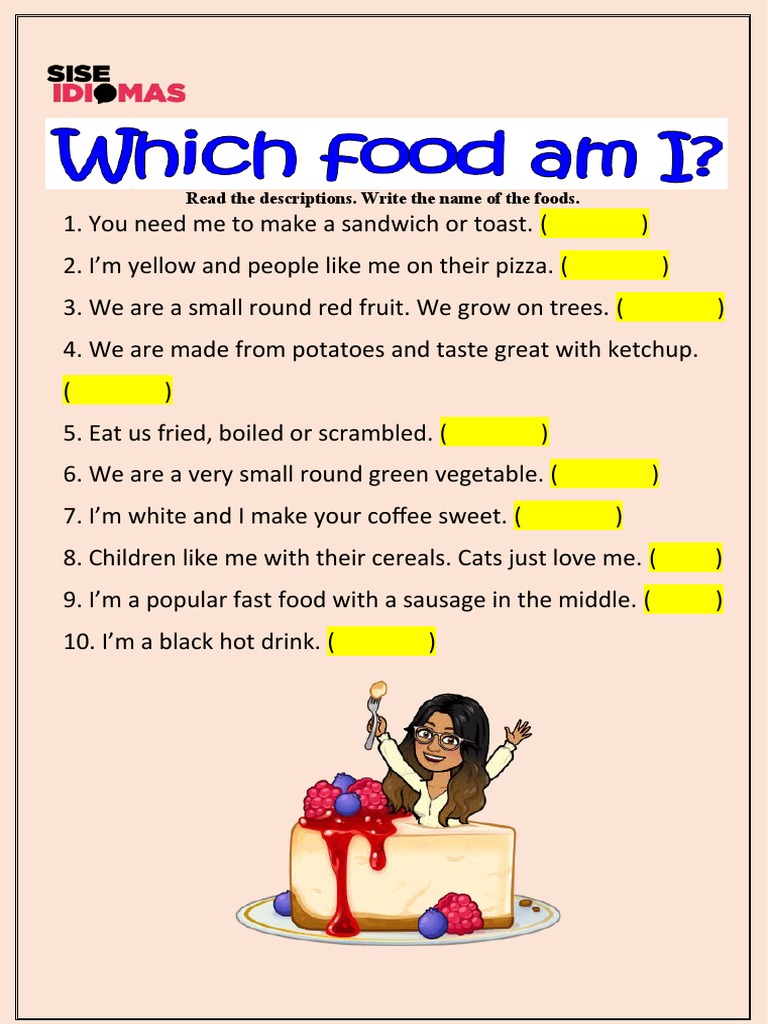 CLASS 16 - GUESS THE FOOD - WORKSHEET | PDF