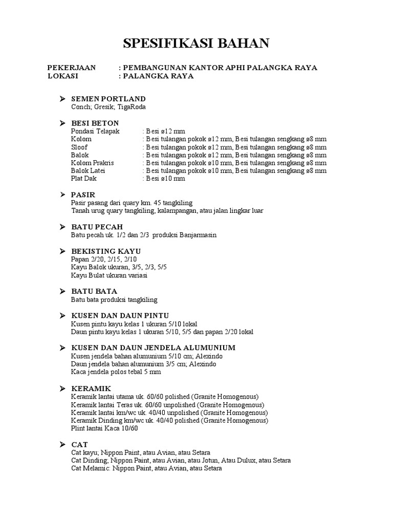 Format Spek Bahan | PDF