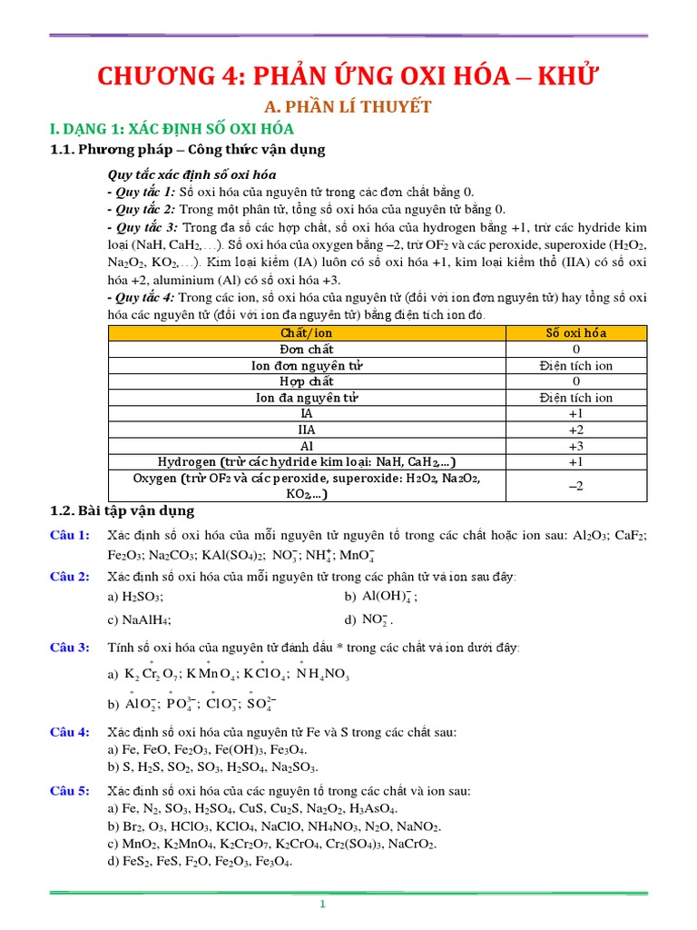 BÀI TẬP CHƯƠNG 4 - PHẢN ỨNG OXI HÓA KHỬ HS PDF | PDF