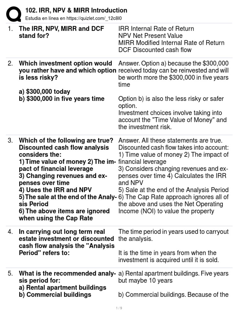 IRR, NPV & MIRR Introduction PDF | PDF | Business | Finance & Money ...