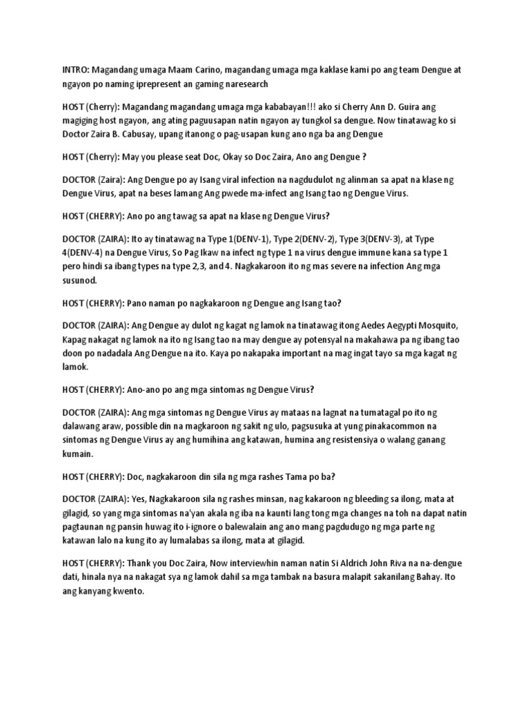 8 - Gumamela Mapeh Script (Dengue) PDF | PDF