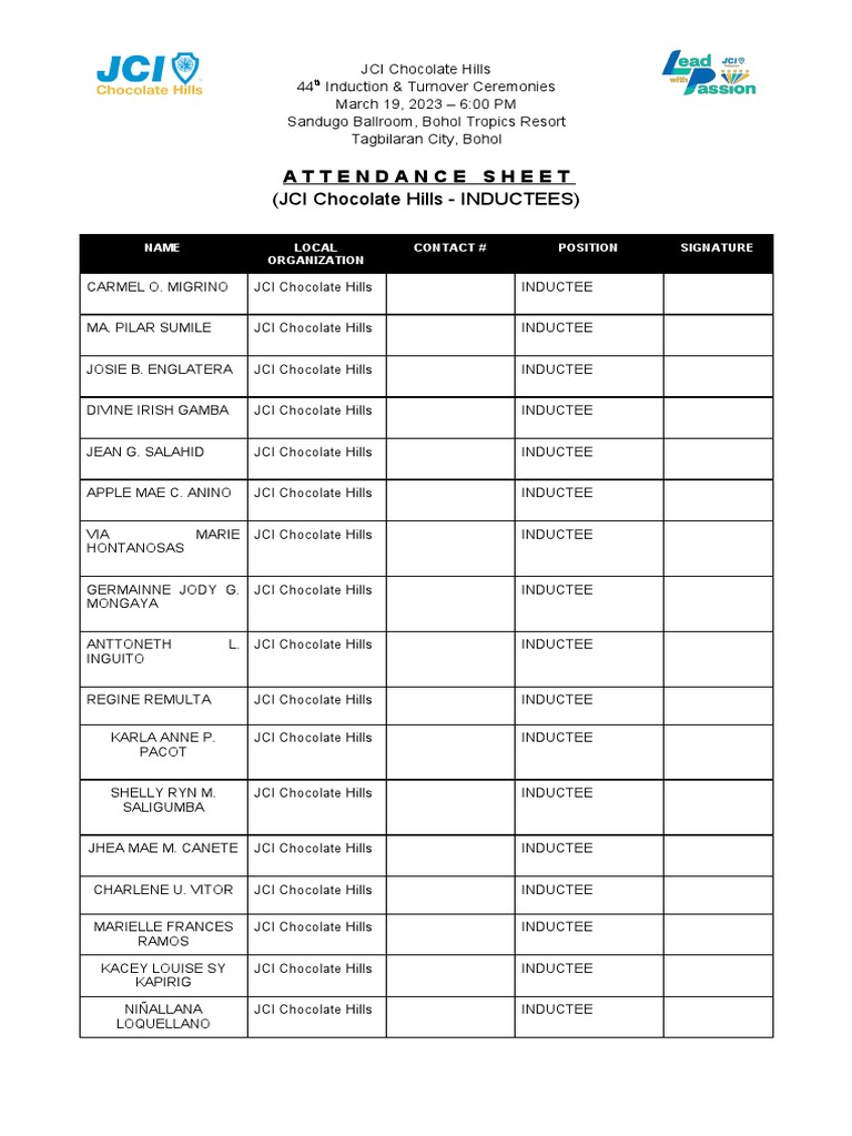 Attendance Sheet - INDUCTEES | PDF