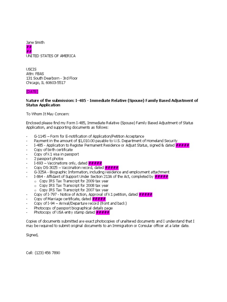 Cover Letter _AOS_ for VJ | Immigration To The United States ...