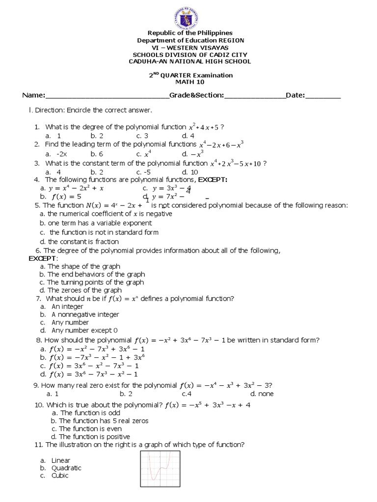 2nd-QUARTER Exam | Download Free PDF | Polynomial | Function (Mathematics)