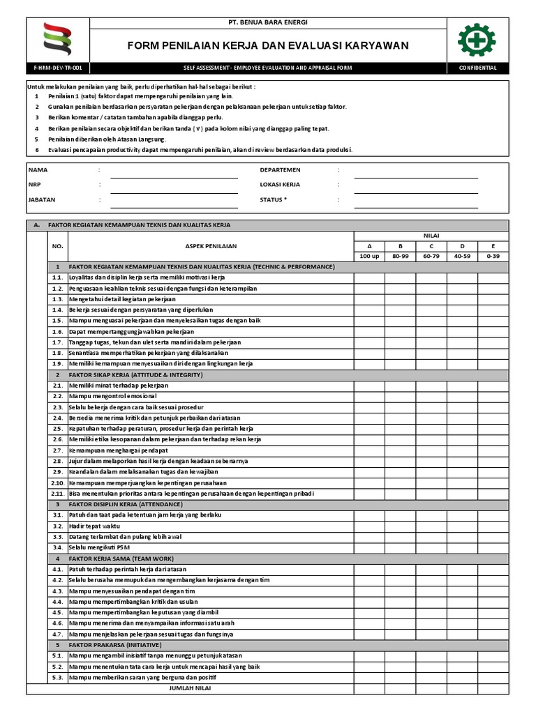 F-HRM-007-REV000 - Form Evaluasi & Penilaian Karyawan | PDF