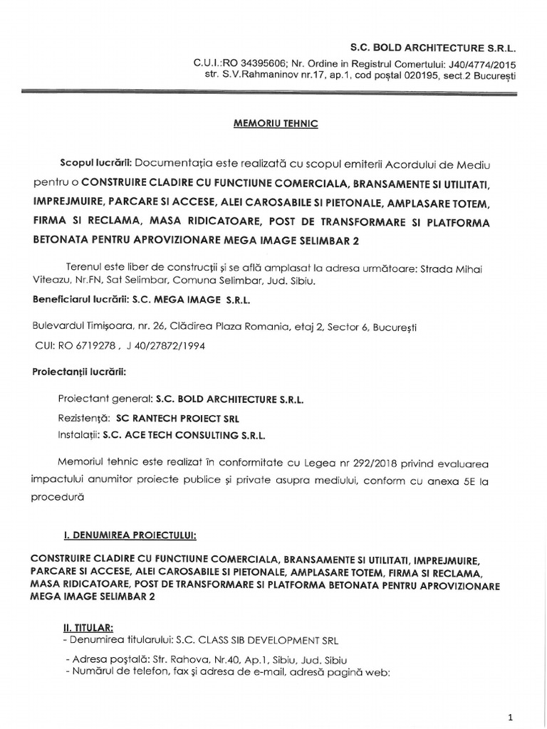 Memoriu de Prezentare SC MEGA IMAGE SRL PDF | PDF