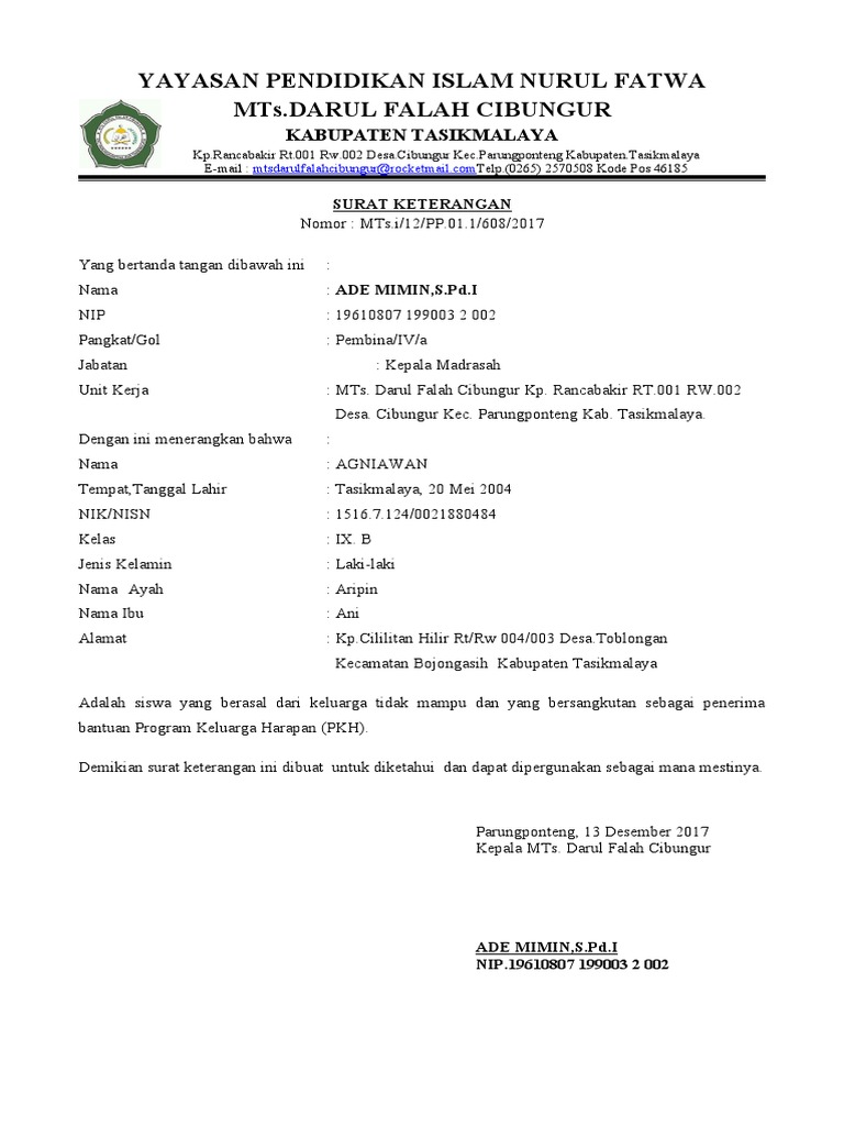 SURAT KETERANGAN PENERIMA PKH | PDF