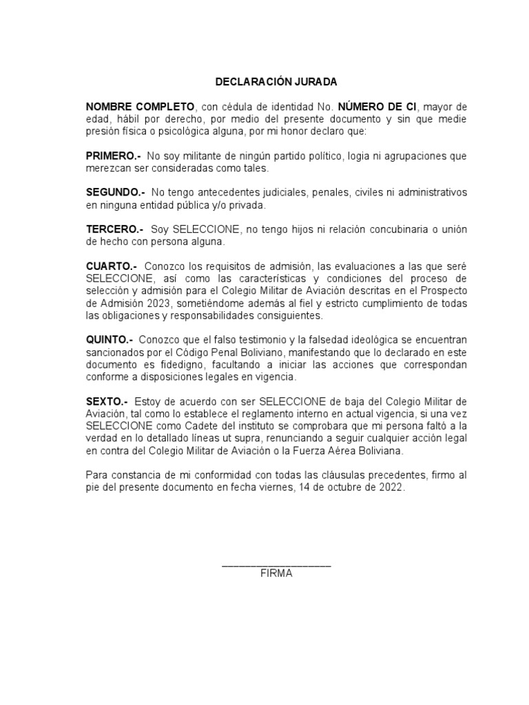 Form CMA-013 - Declaración Jurada | PDF