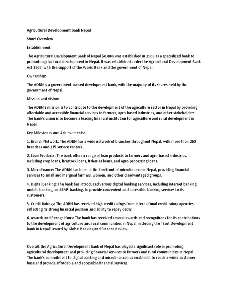 Overview of Agricultural Development Bank Nepal | PDF | Business ...