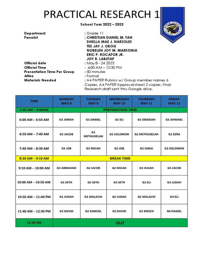PR1 Final Defense Schedule 2.0 | PDF