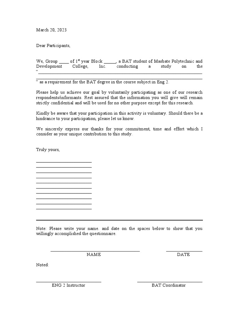 Informed Consent Letter For Research | PDF