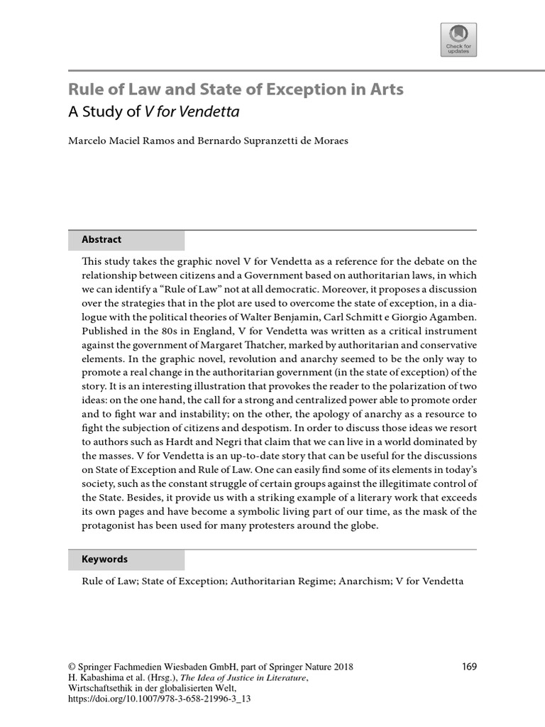 Rule of Law and State of Exception in Art, A Study of V For Vendetta ...