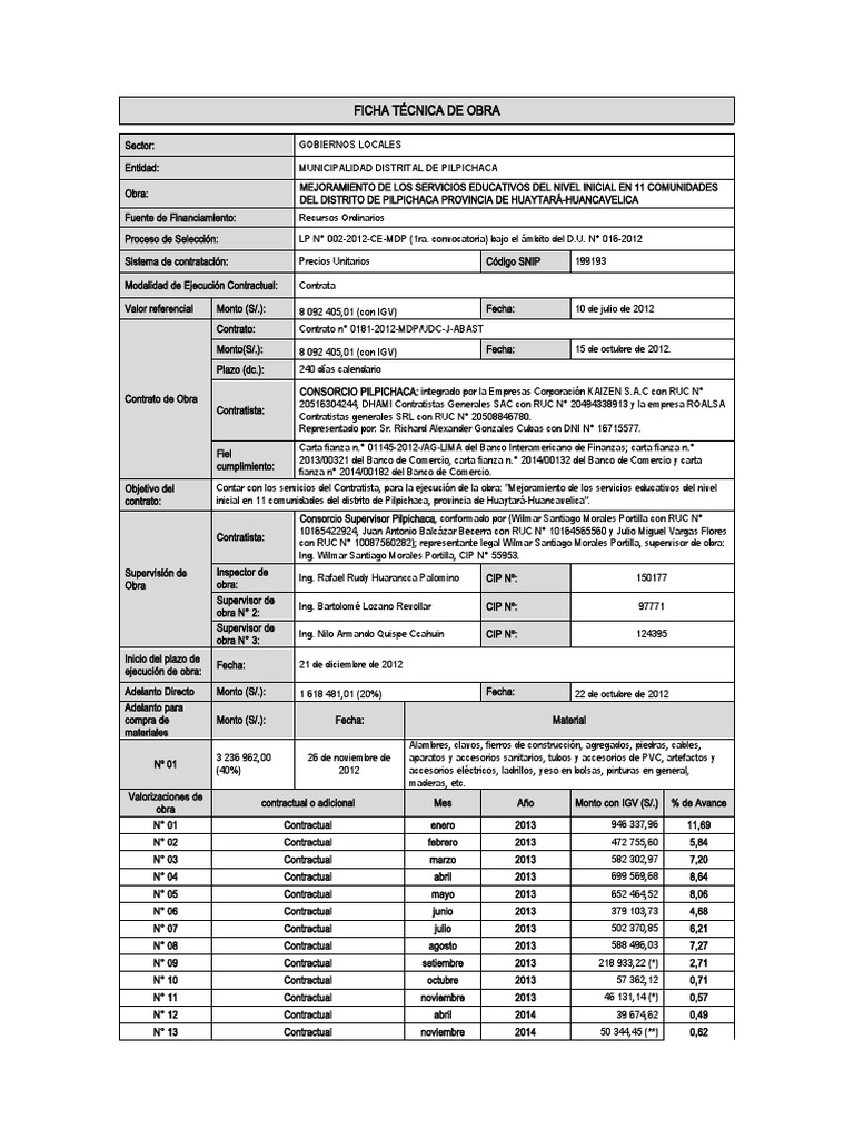 Ficha Técnica de Obra | PDF