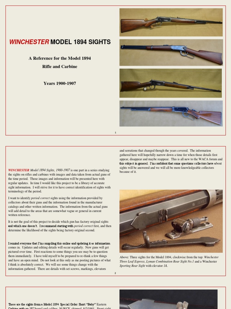 Model 1894 Sights: Winchester | PDF | Rifle | Caliber
