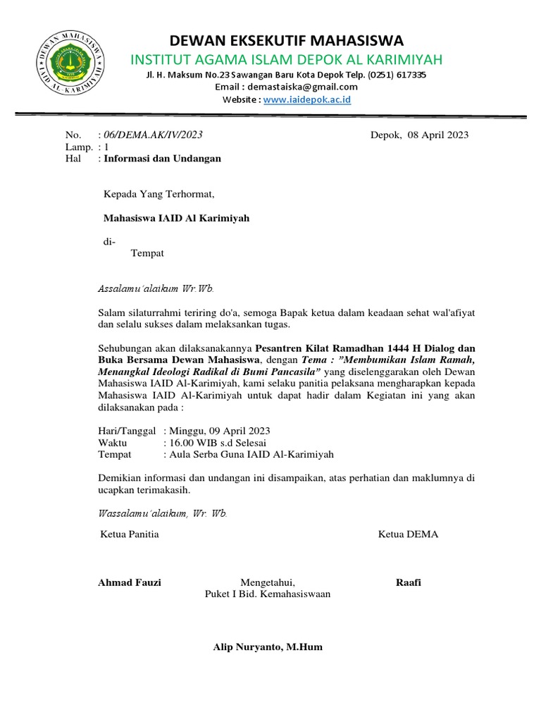 Surat Undangan Mahasiswa | PDF