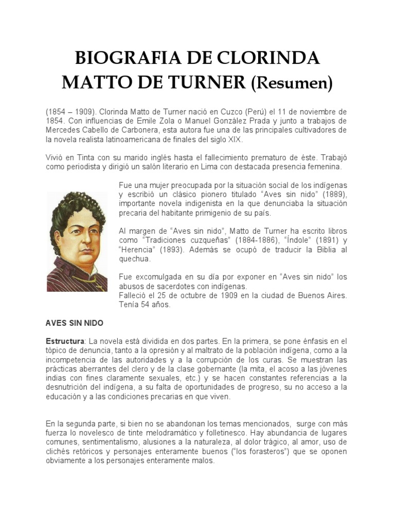 Biografia de Clorinda Matto de Turner | PDF