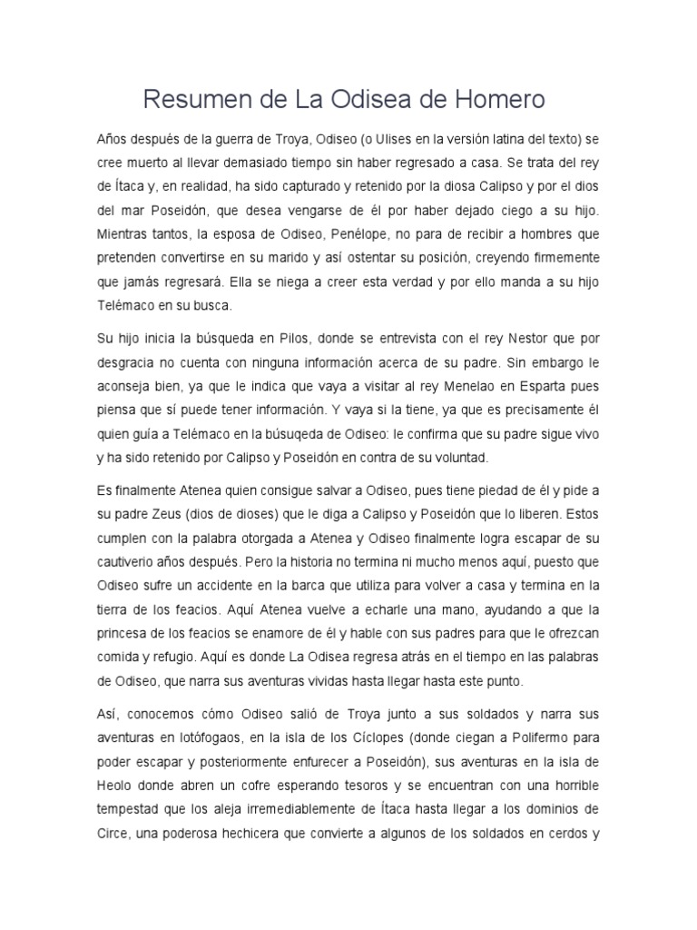 Resumen de La Odisea de Homero | PDF | Odiseo | Odisea
