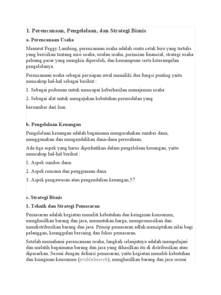 Perencanaan, Pengelolaan, Dan Strategi Bisnis | PDF | Karier & Perkembangan | Bisnis