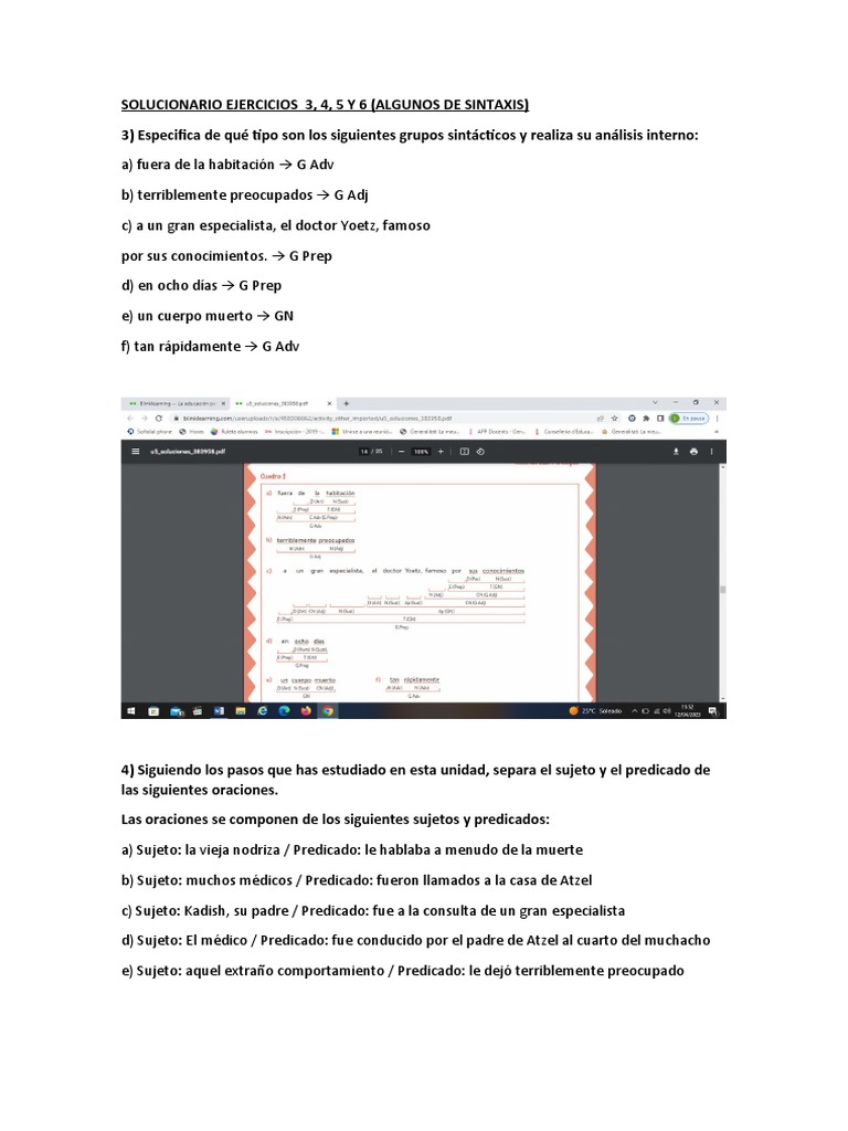 Soluciones Ejercicios 3, 4, 5 y 6 de Sintaxis en Tema 5 | PDF