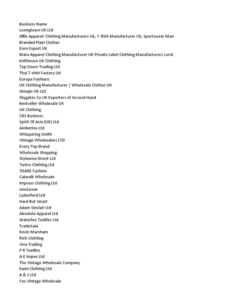 UK Garment Importers and Buyers List | PDF