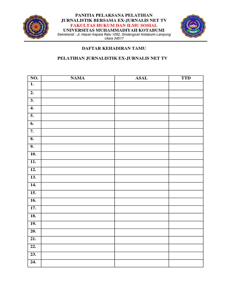 Daftar Absensi Tamu | PDF