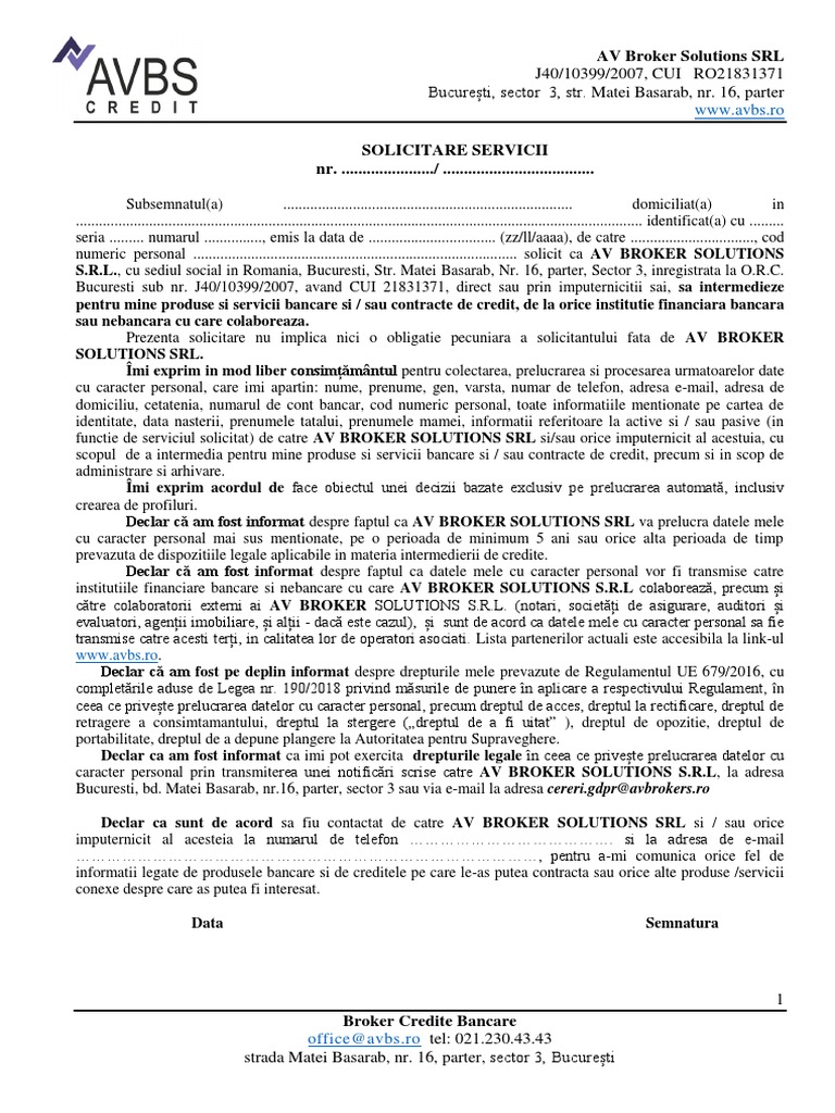 AVBS Solicitare-Servicii v2 PDF | PDF