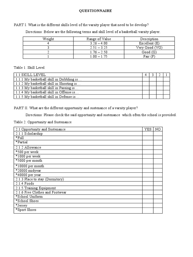 Questionnaire For Thesis | PDF