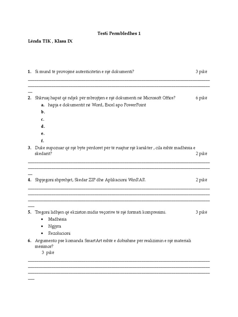 TIK 9 Test Tremujori I | PDF