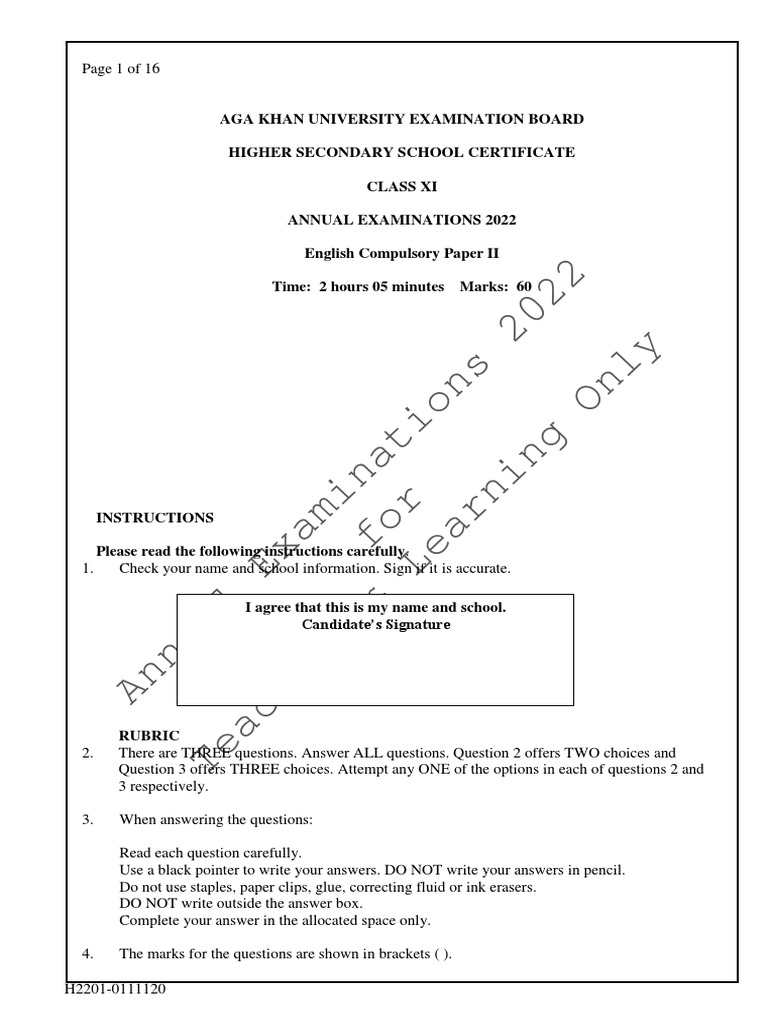 English Compulsory XI Annual Exams 2022 (Paper II) PDF | PDF