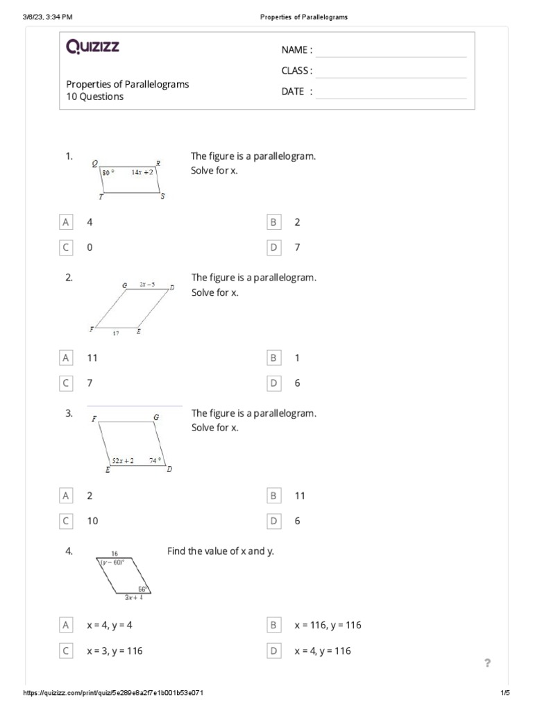 Properties of Parallelograms PDF | PDF