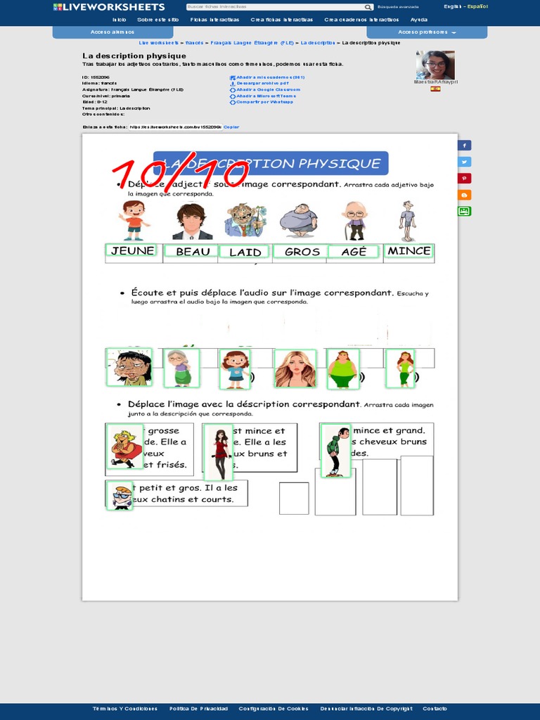 Ficha de La Description Physique para Primaria PDF | PDF