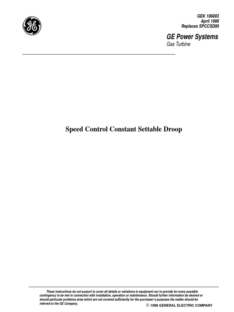 Gek 106893 Speed Cotnrol Constant Settable Droop | PDF