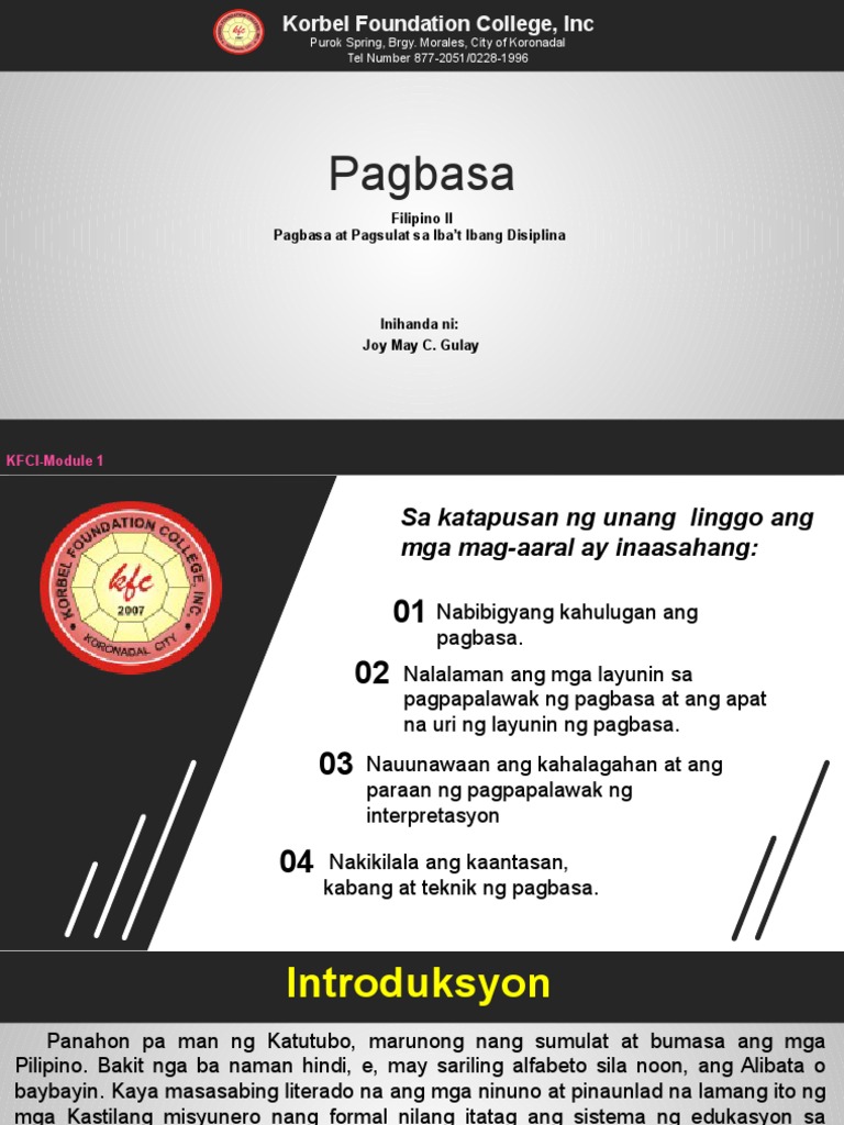 1ST WEEK - Pagbasa | PDF