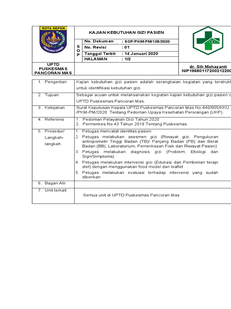 138 SOP KAJIAN KEBUTUHAN GIZI FXX | PDF