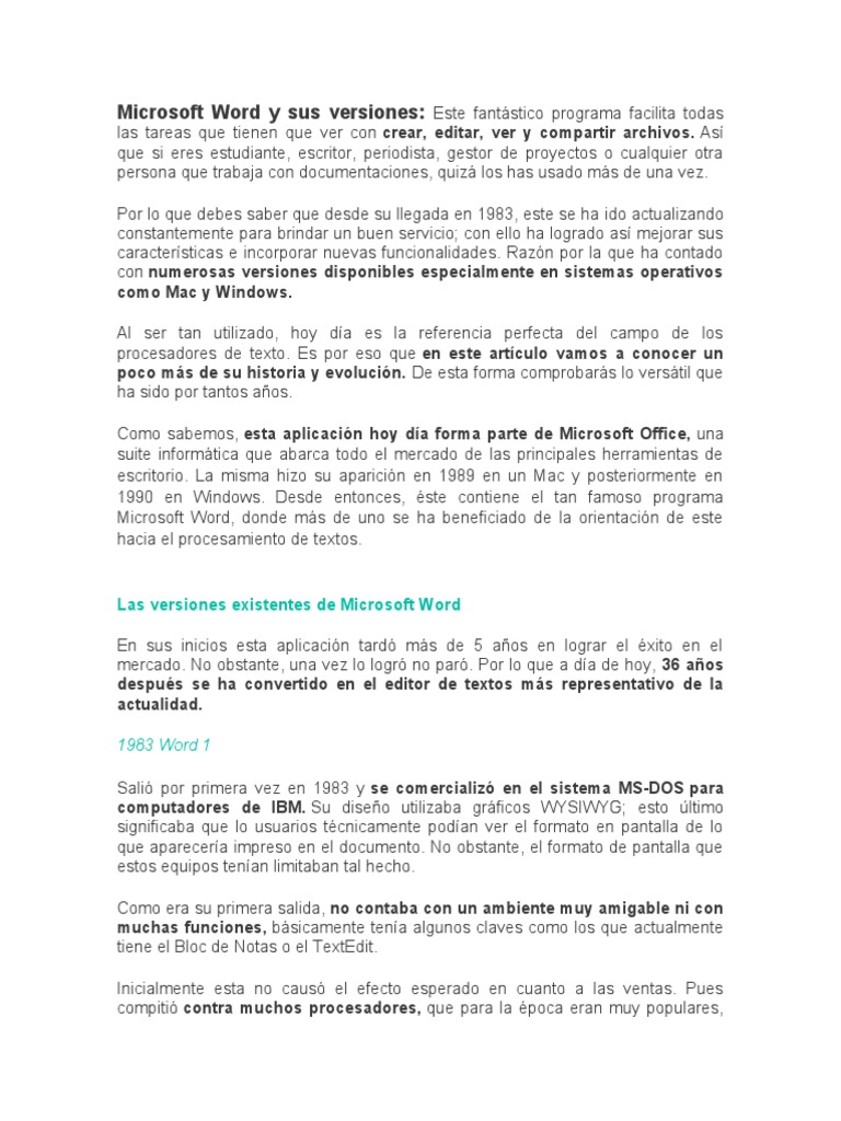 Microsoft Word y Sus Versiones | PDF