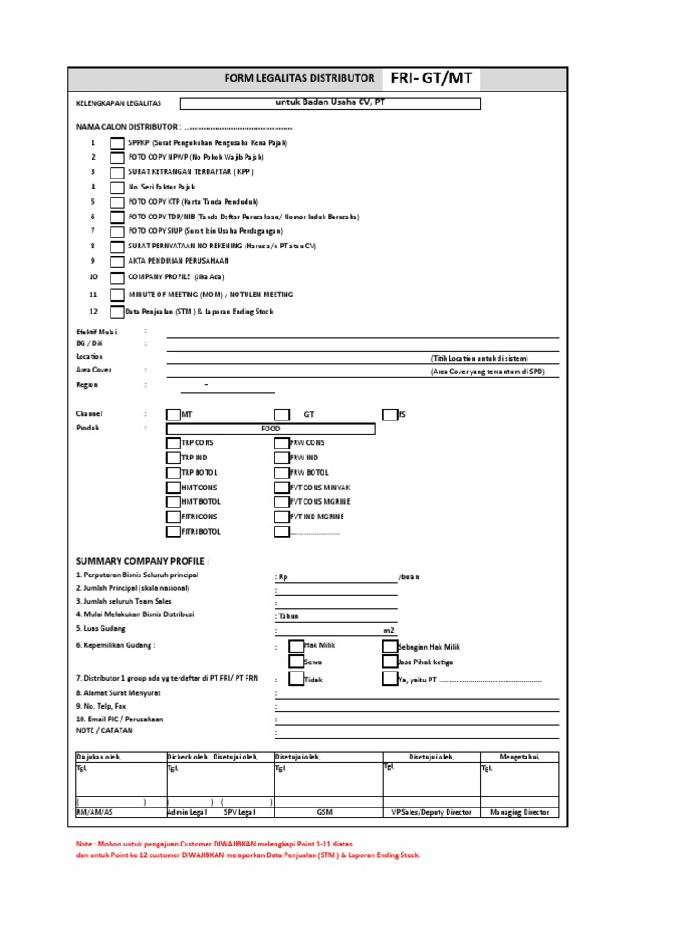 Form Legalitas Customer Baru FRI | PDF