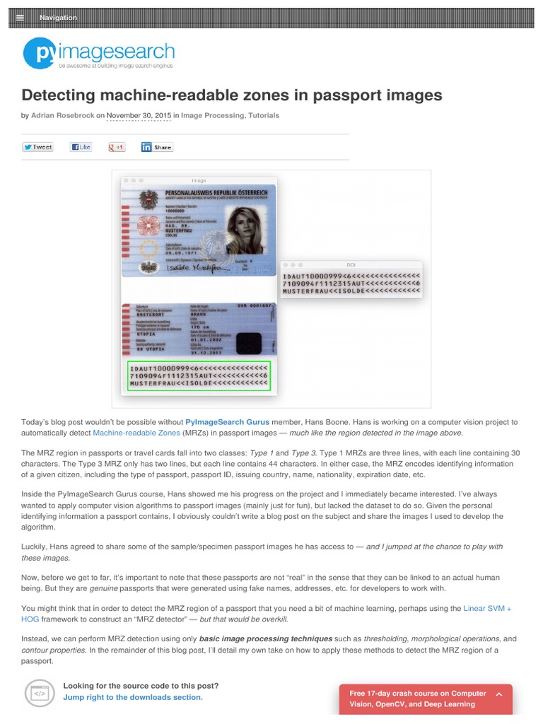 Detecting Machine Readable Zones in Passport Images | PDF | Computers ...
